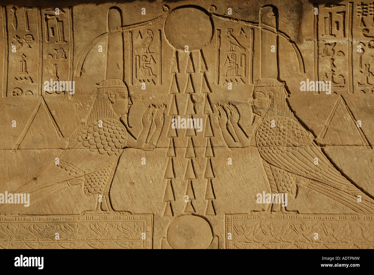 Carved images of the soul (Ba) of Osiris in form of human headed bird ...