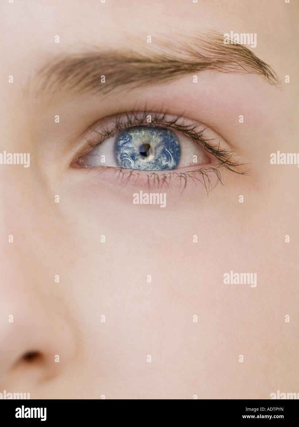 Detailed view of eye with earth reflection Stock Photo - Alamy