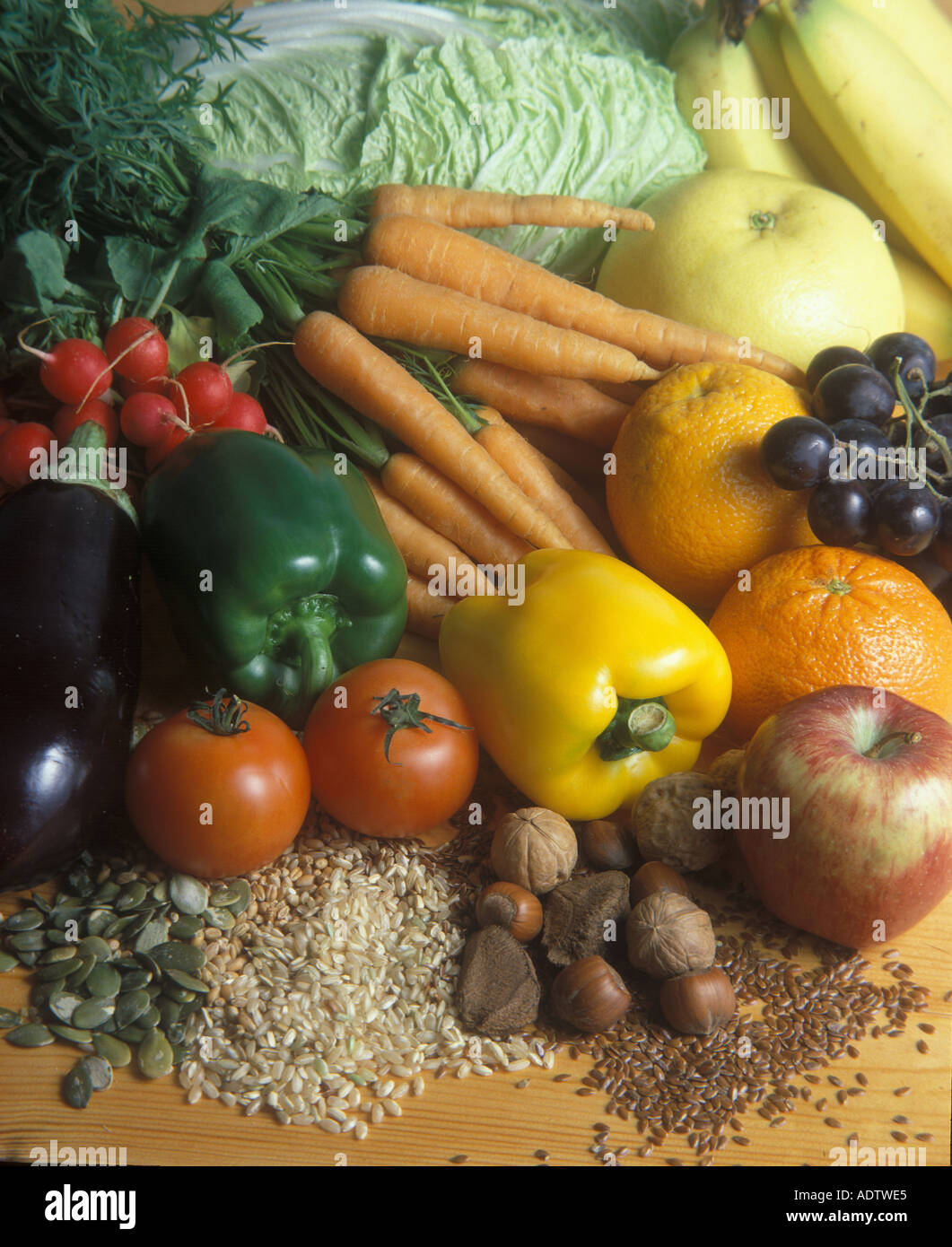 Food Group of fruits vegetables nuts grains wheat rice and seeds Stock ...