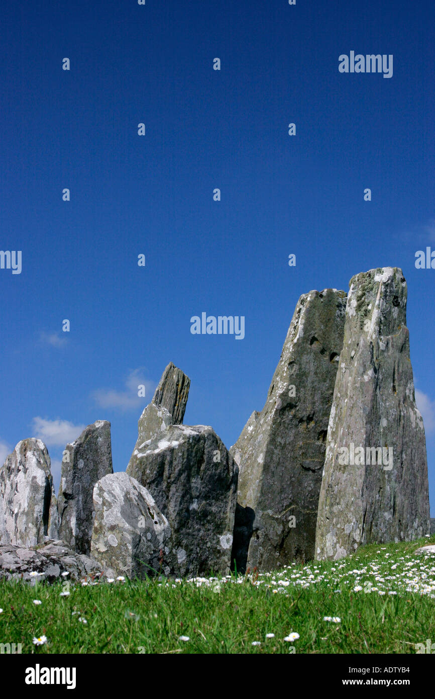 Standing stones above a chambered burial cairn or tomb at Cairnholy ...