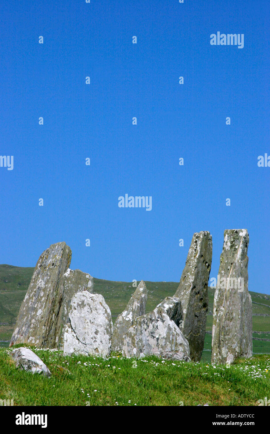 Standing stones above a chambered burial cairn or tomb at Cairnholy ...
