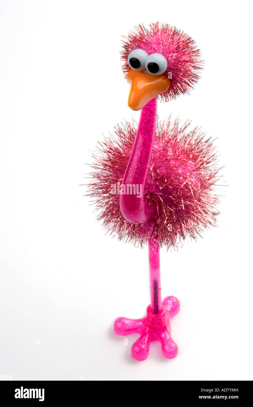 Pink novelty pen holder in the form of a cartoon Pink Flamingo Stock ...