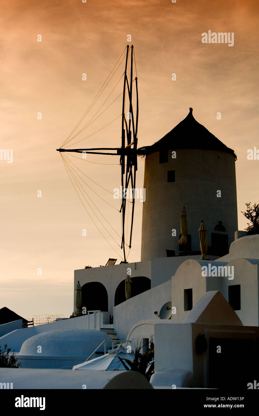 Windmill at sunset - Oia, Santorini, Greece Stock Photo - Alamy