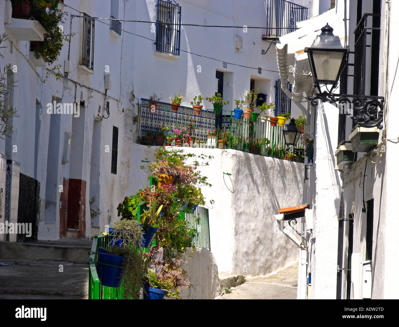Picturesque street in Torrox Pueblo Costa del Sol Andalucia Spain Stock ...