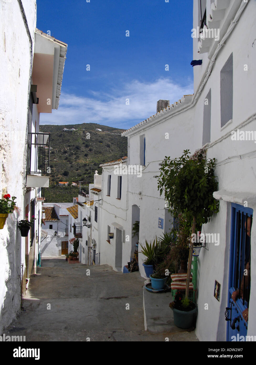 Picturesque street in Torrox Pueblo Costa del Sol Andalucia Spain Stock ...