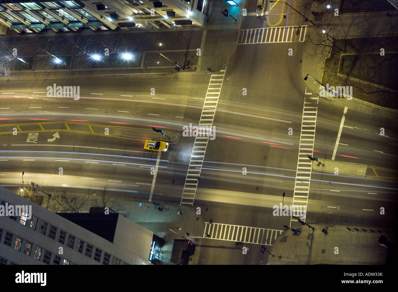 Chicago Intersection at Night aerial view Stock Photo - Alamy