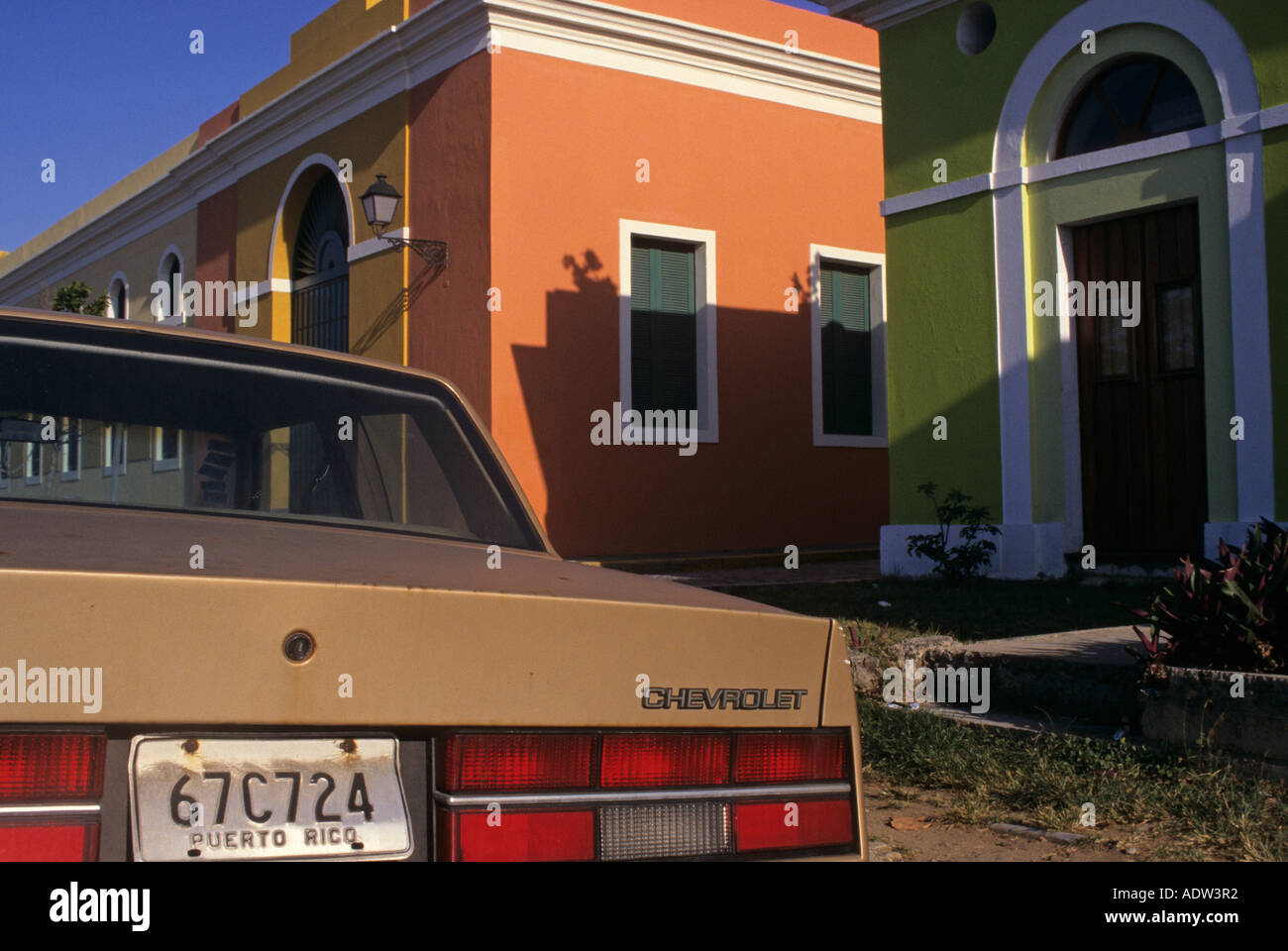 rear view of a chevrolet car parked in the old city of San Juan in ...