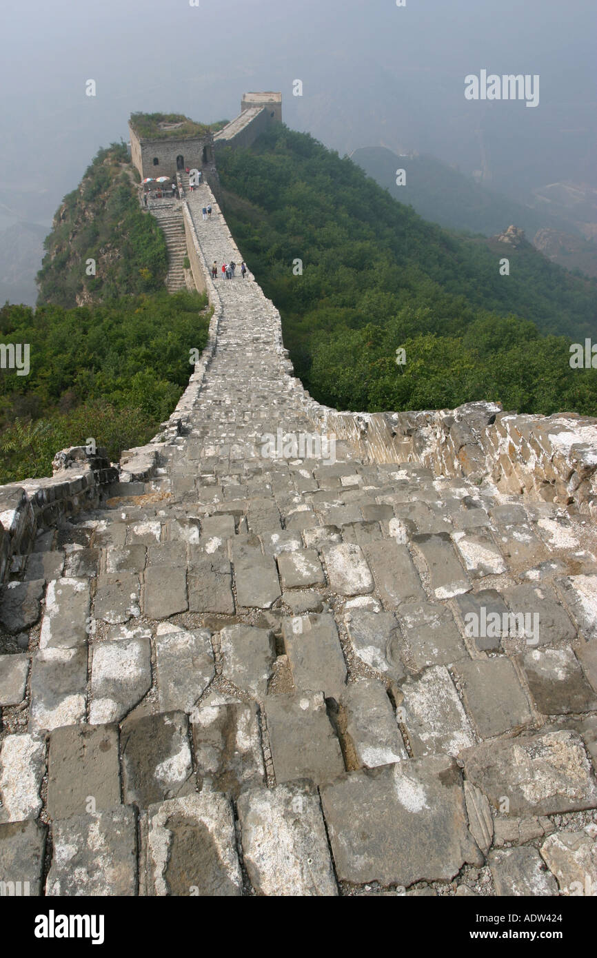 Steep steps on deserted tourist free section of the Great Wall of China ...