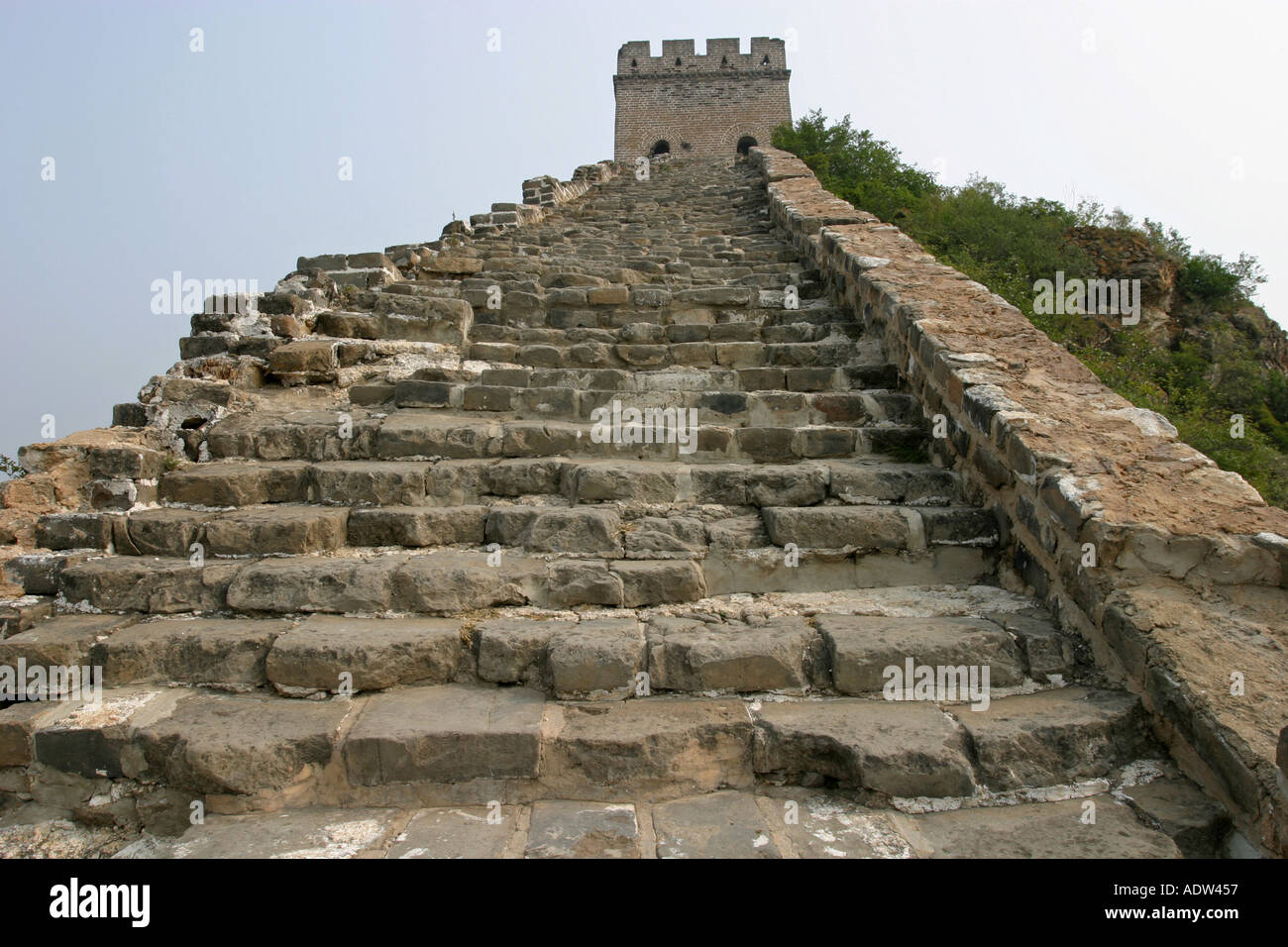 Wideangle perspective of a steep section of the Great Wall of China at ...