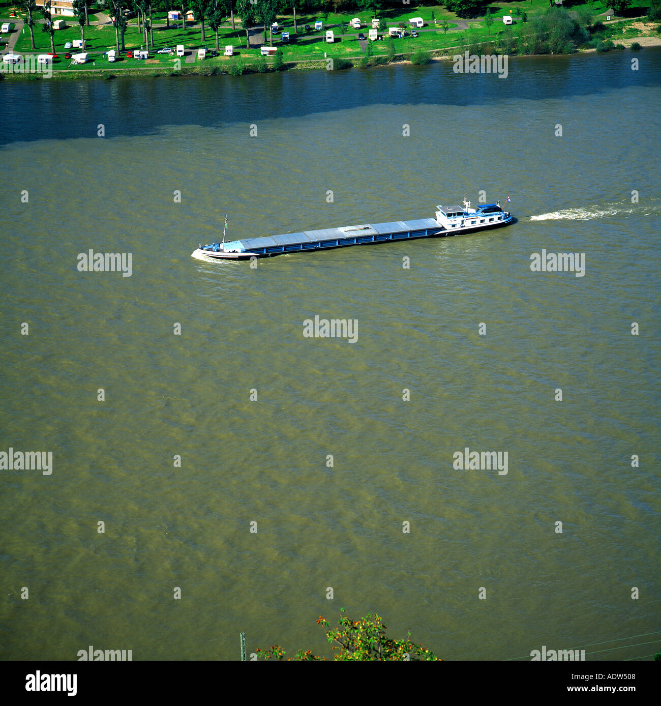 BARGE ON THE RHINE RIVER KOBLENZ RHINELAND-PALATINATE GERMANY Stock ...