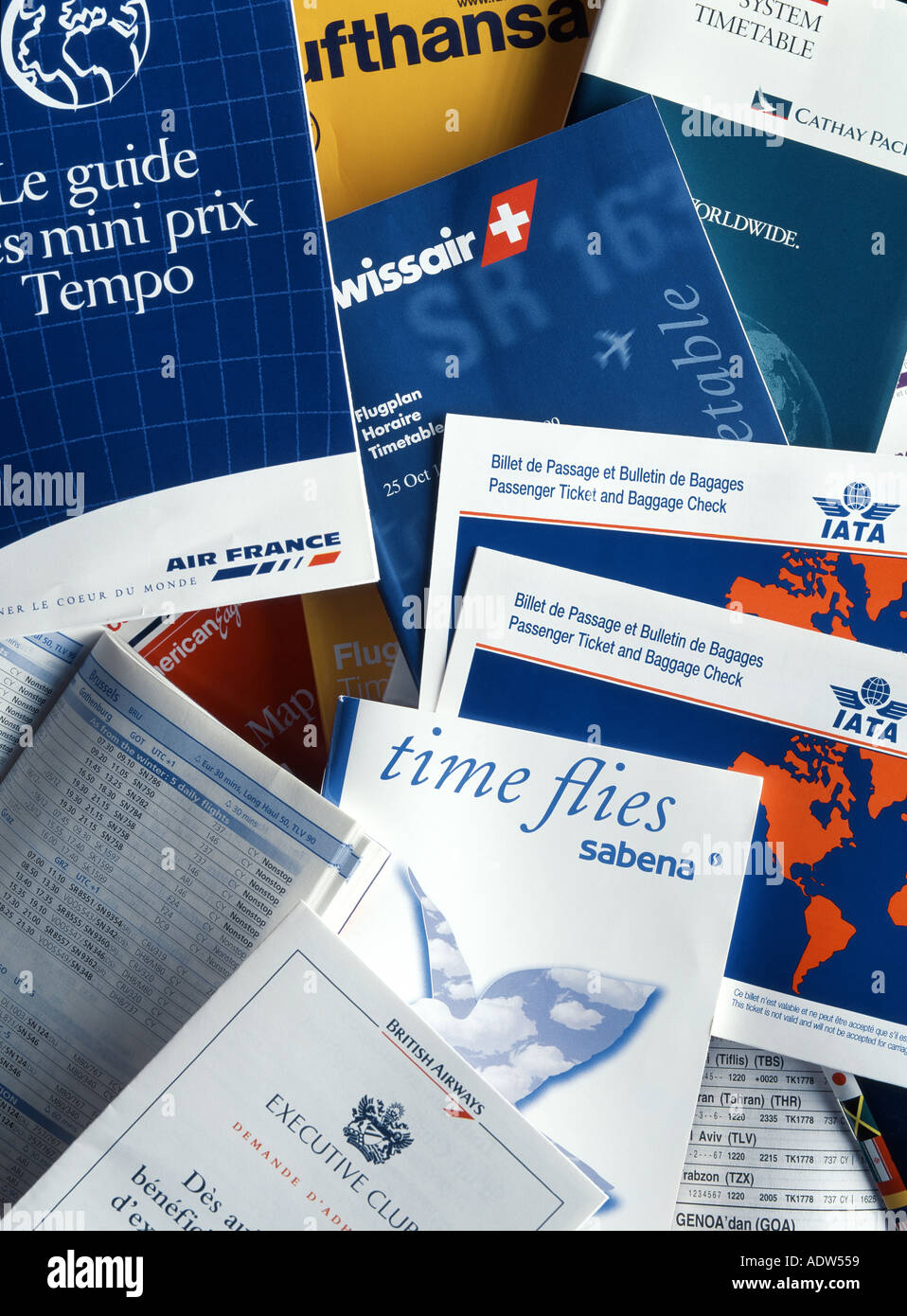 AIRLINE TIMETABLES AND PASSENGER TICKETS Stock Photo - Alamy