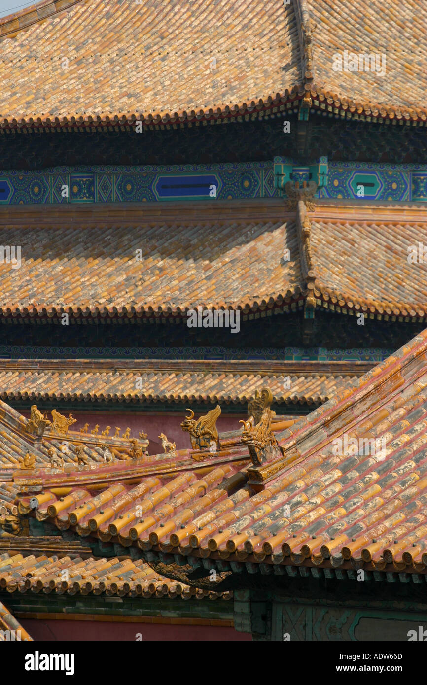 Red tiled rooftops of the Forbidden city Beijing China Asia closeup ...