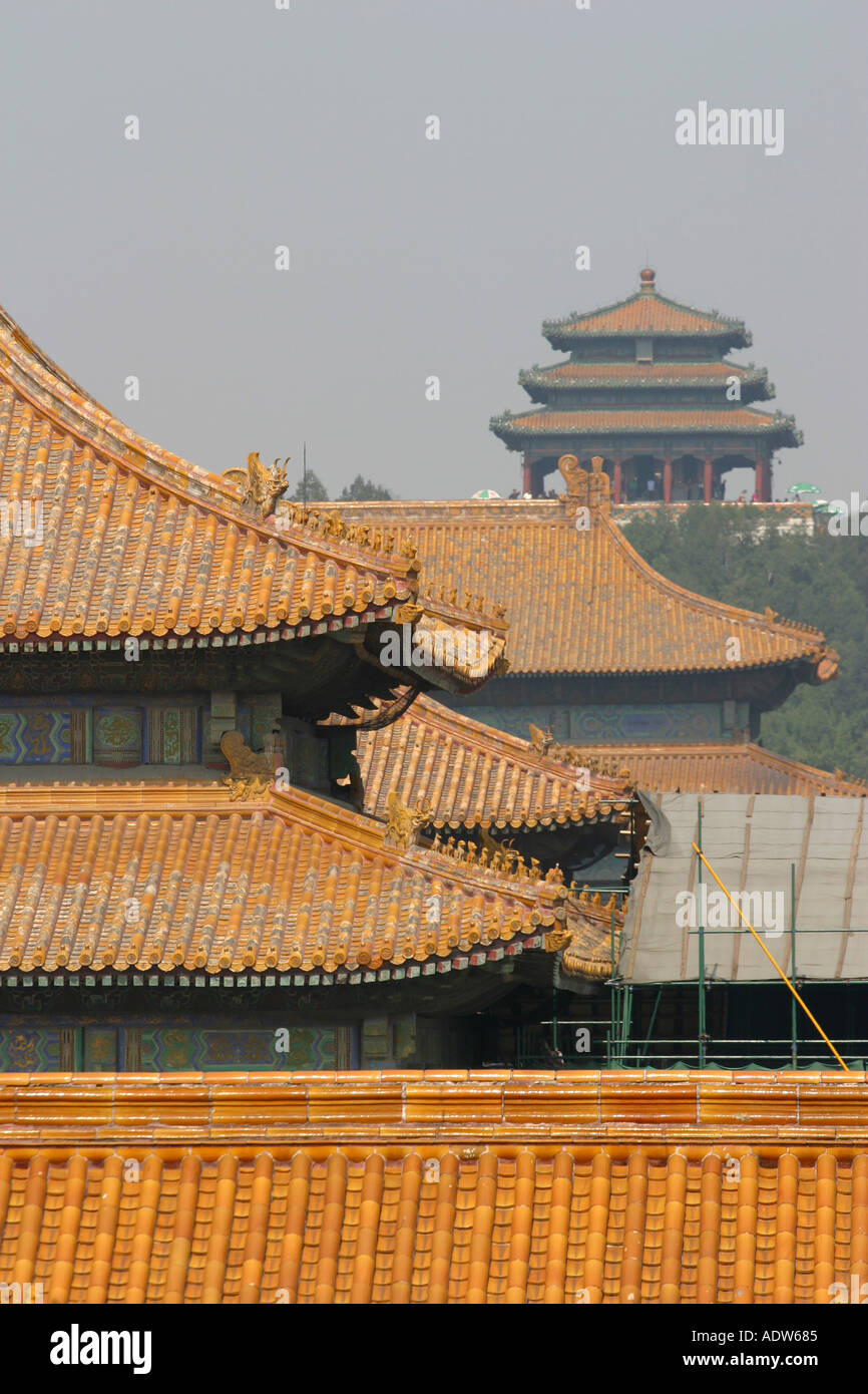 Traditional ancient red tiled rooftops of the Forbidden city Beijing ...