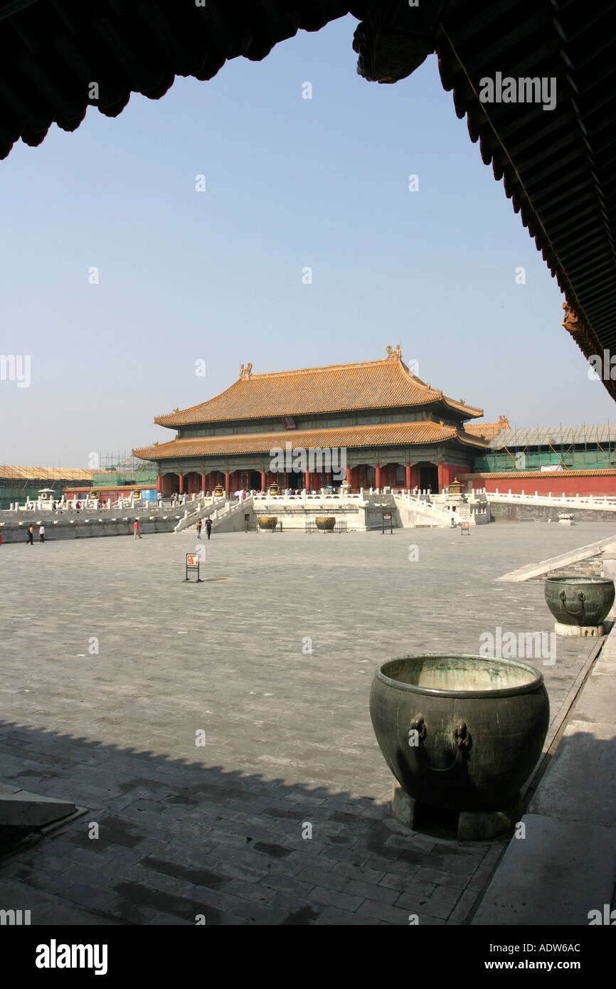Large courtyard and traditional buildings in the Forbidden city Beijing ...
