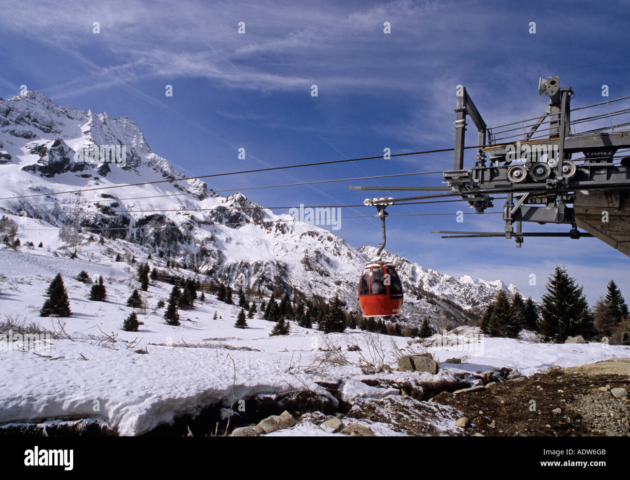 cable car in Tonale Pass ski resort Lombardy Italian Alps Italy Stock ...
