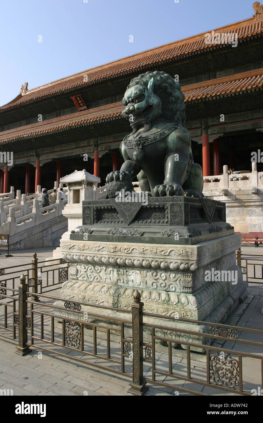Bronze lion statue in the Forbidden city Tiananmen Square Beijing China Asia Stock Photo - Alamy