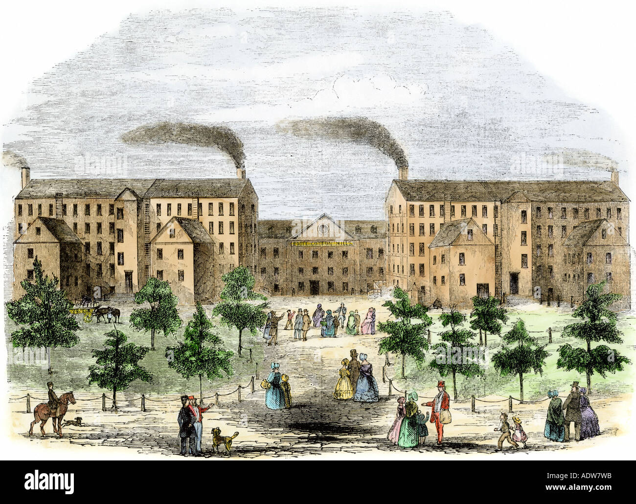 Boott Cotton Mills on the Merrimac River in Lowell Massachusetts 1850s ...