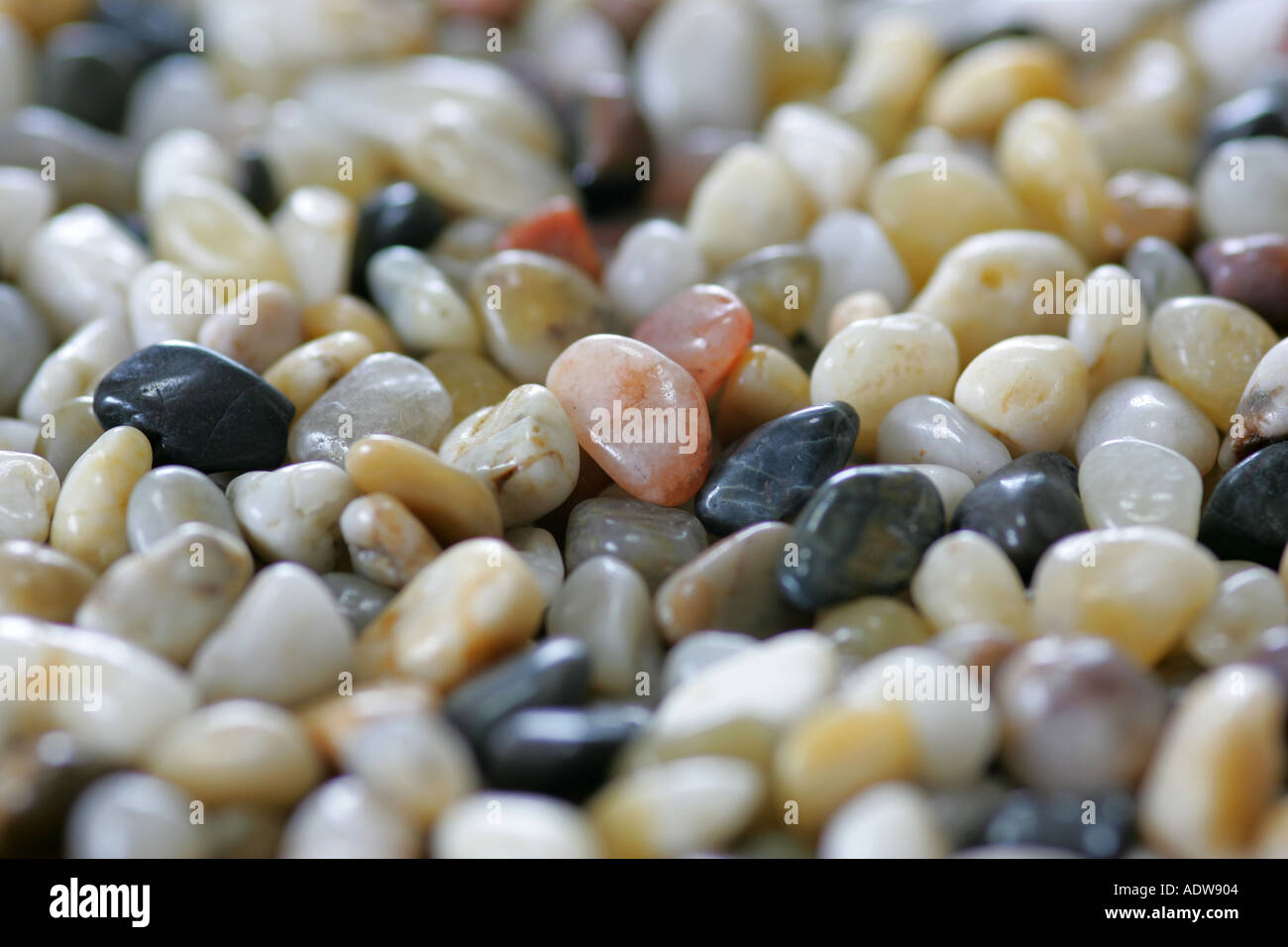 Bright coloured pebbles with selected focus and minimal depth of field ...