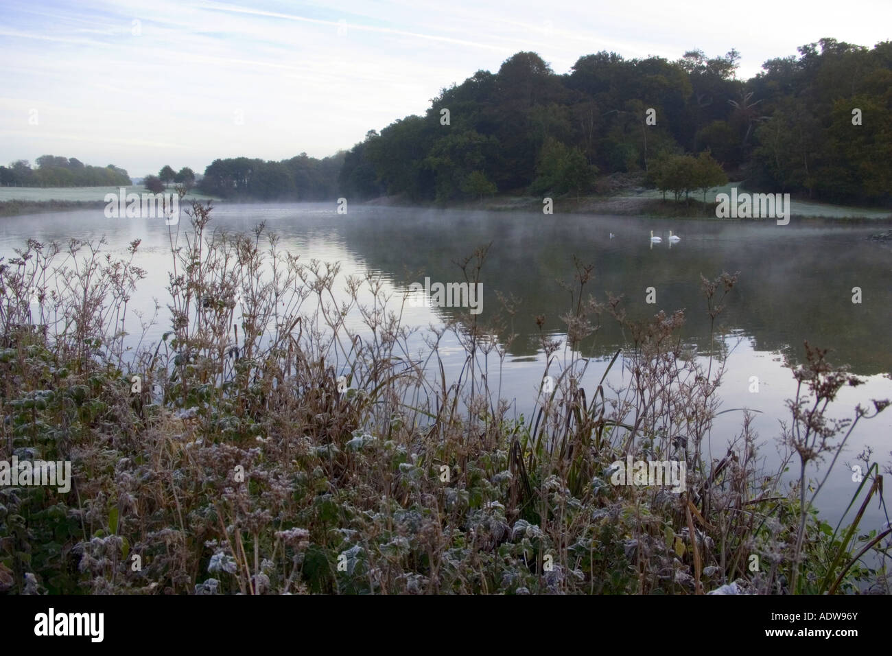 Lake at English country house and mansion Ashburnham Place Sussex ...