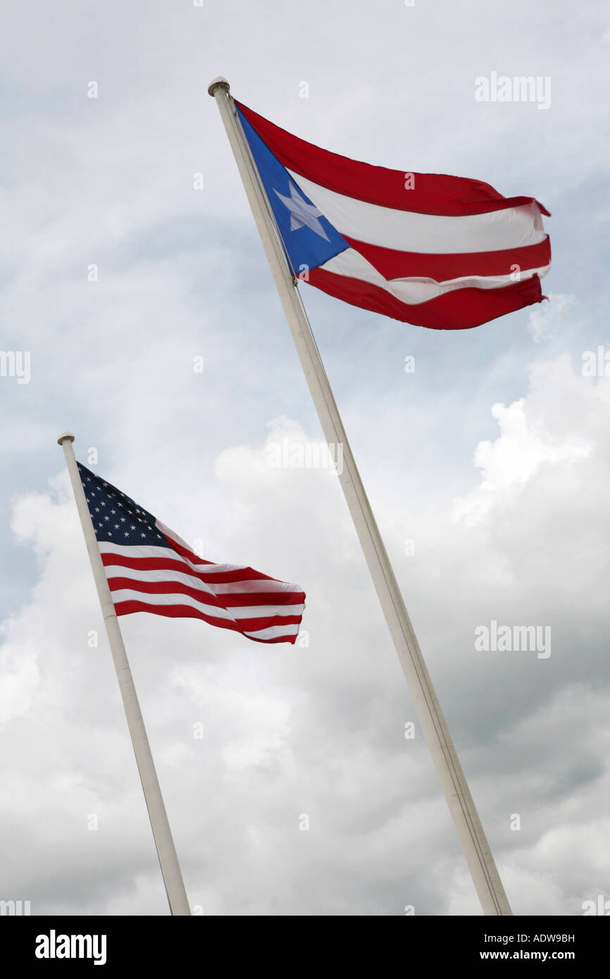 two us and puerto rico flags in portrait format Stock Photo - Alamy