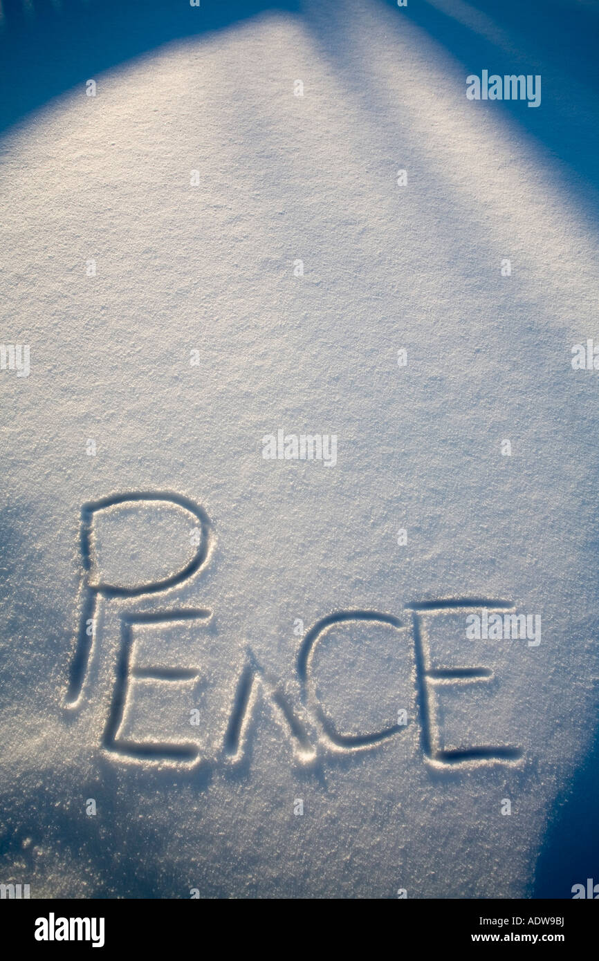 Peace written in snow Stock Photo - Alamy