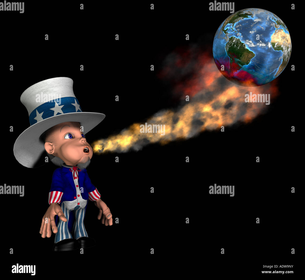 National figure Uncle Sam blow fires over the globe as symbol for the ...