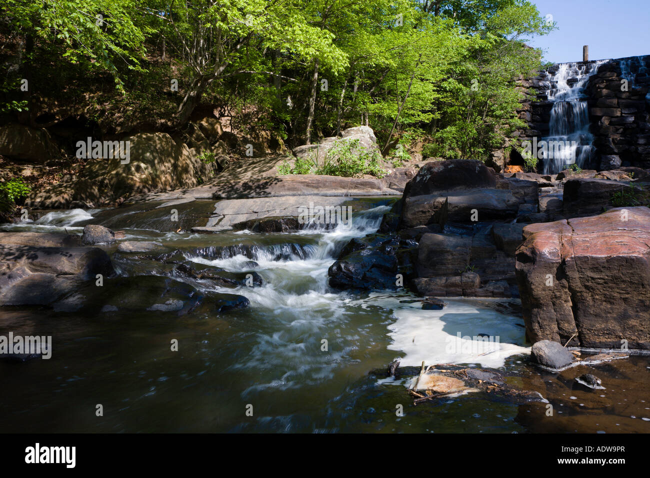 Chewacla Falls waterfall over dam at Chewacla State Park in Alabama USA ...