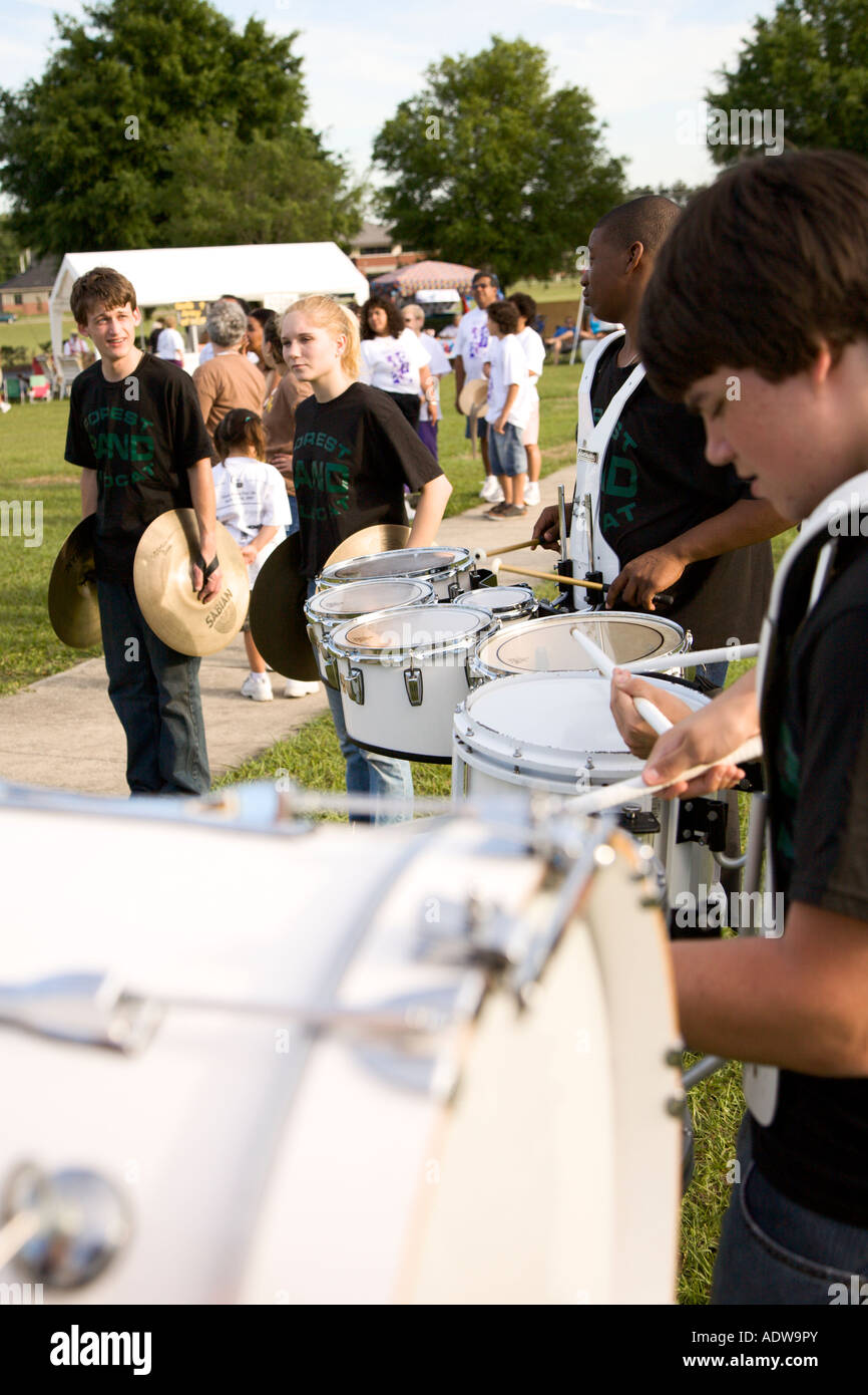 Band drum section playing at American Cancer Society Relay for Life ...