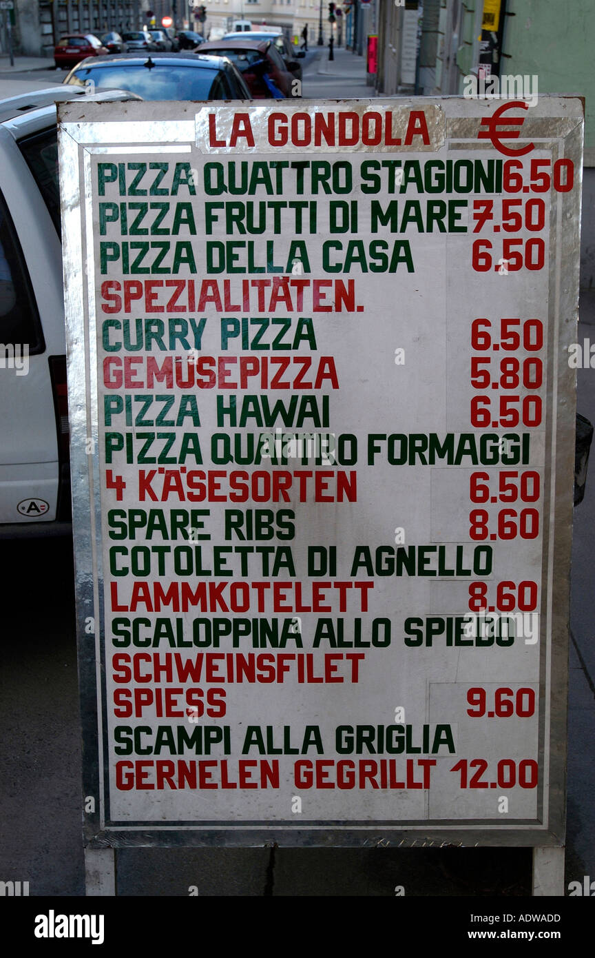 menu of a pizzeria Stock Photo - Alamy
