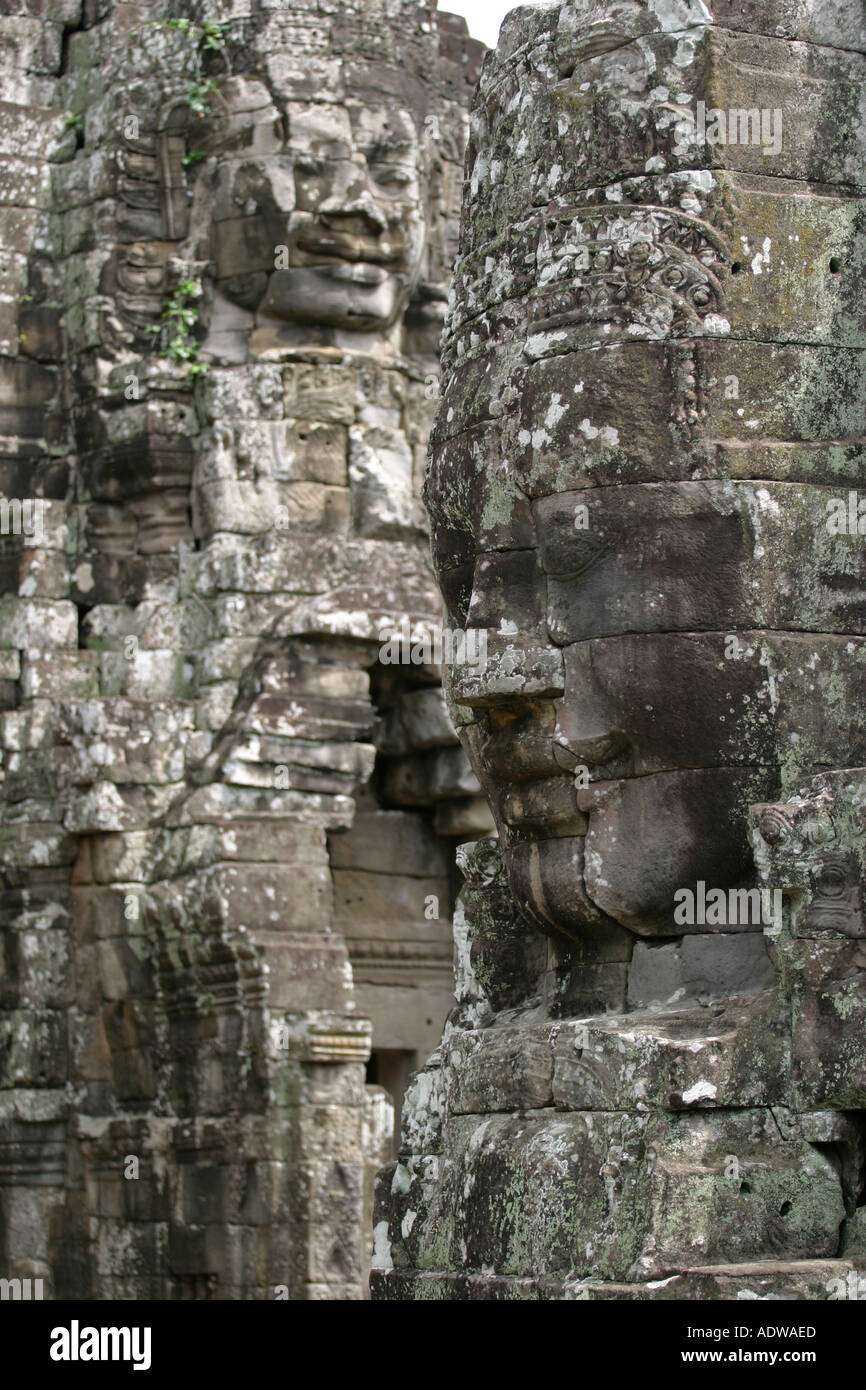 Famous Cambodian tourist attraction the stone carved heads of Bayon ...