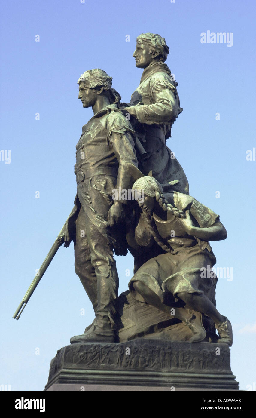 Explorers Meriwether Lewis and William Clark with their Native American guide Sacagawea. Digital ...
