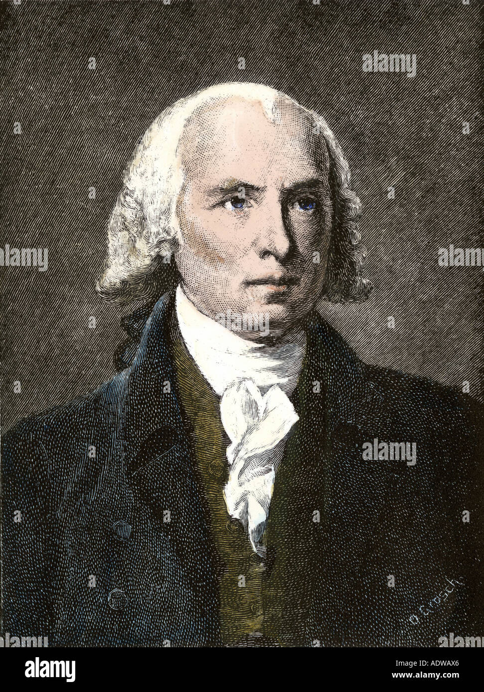 James Madison. Hand-colored woodcut of a Gilbert Stuart painting Stock ...