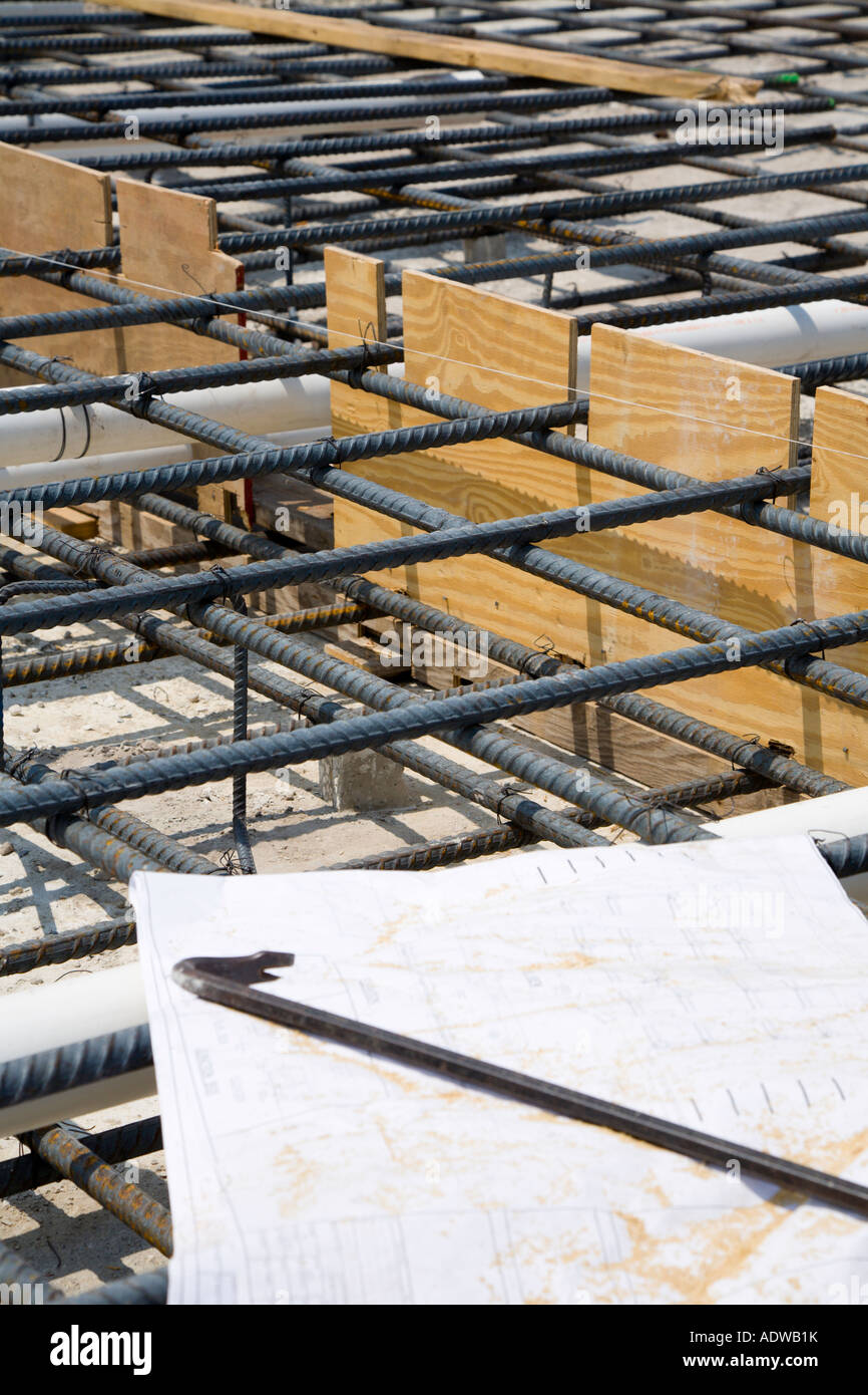 Rebar and PVC tied together on construction site Stock Photo - Alamy