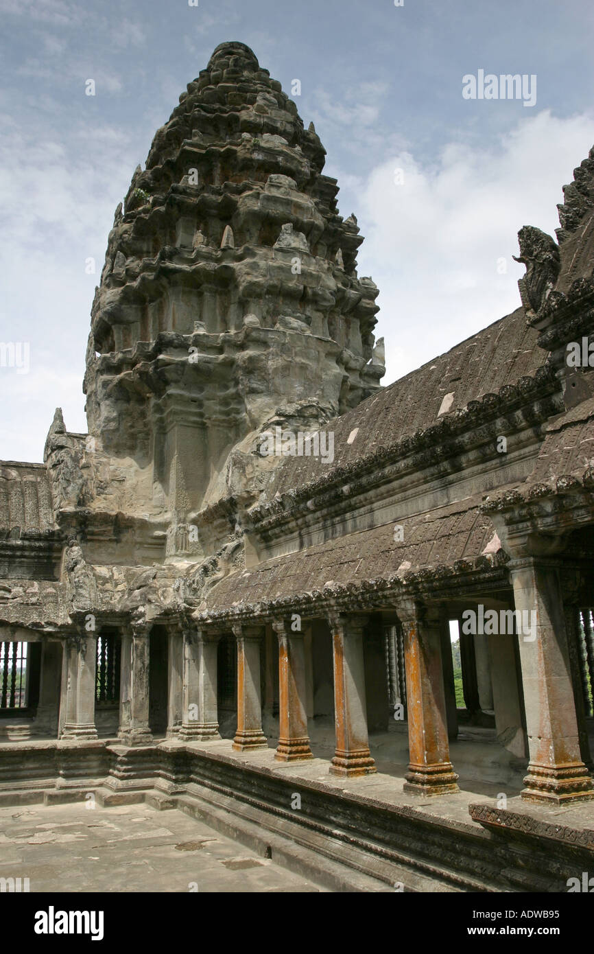 Beautiful ancient Khamer architecture at world famous landmark monument Angkor Wat temple Siem ...