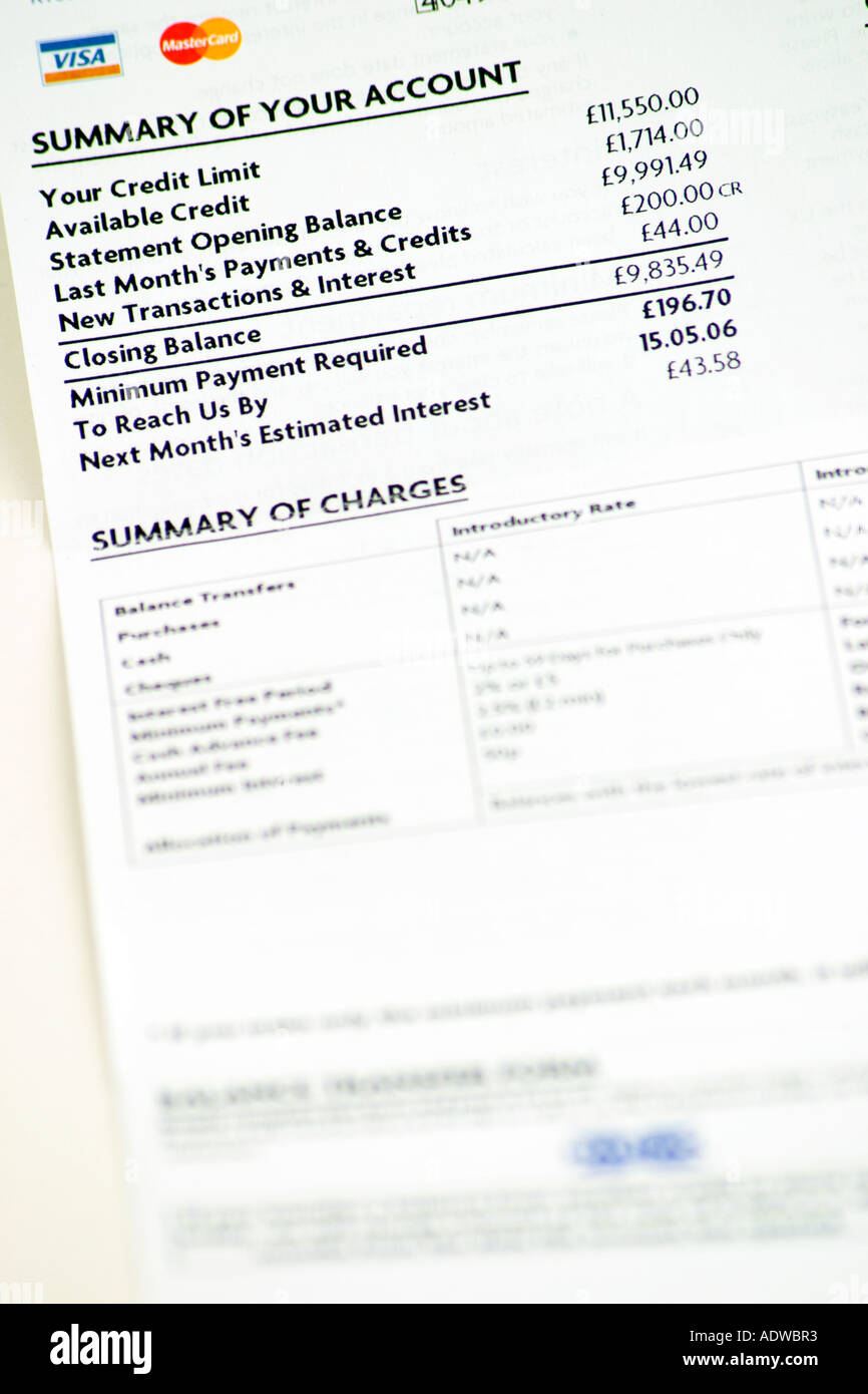 Summary of account statement Stock Photo - Alamy