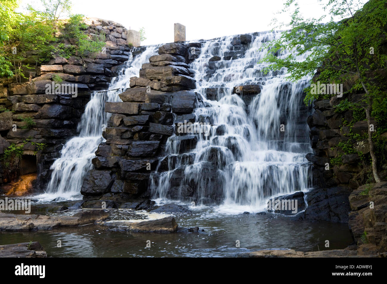 Chewacla Falls waterfall over dam at Chewacla State Park in Alabama USA ...