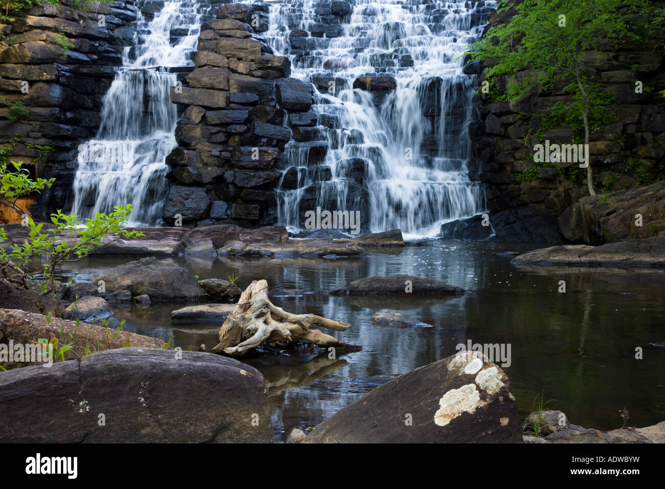 Chewacla Falls waterfall over dam at Chewacla State Park in Alabama USA ...