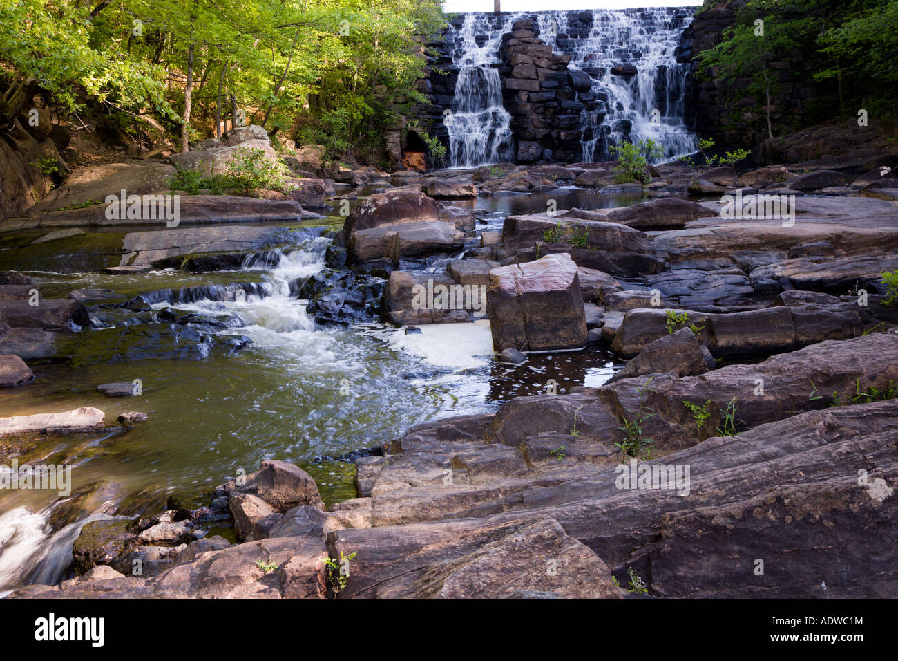 Chewacla Falls waterfall over dam at Chewacla State Park in Alabama USA ...