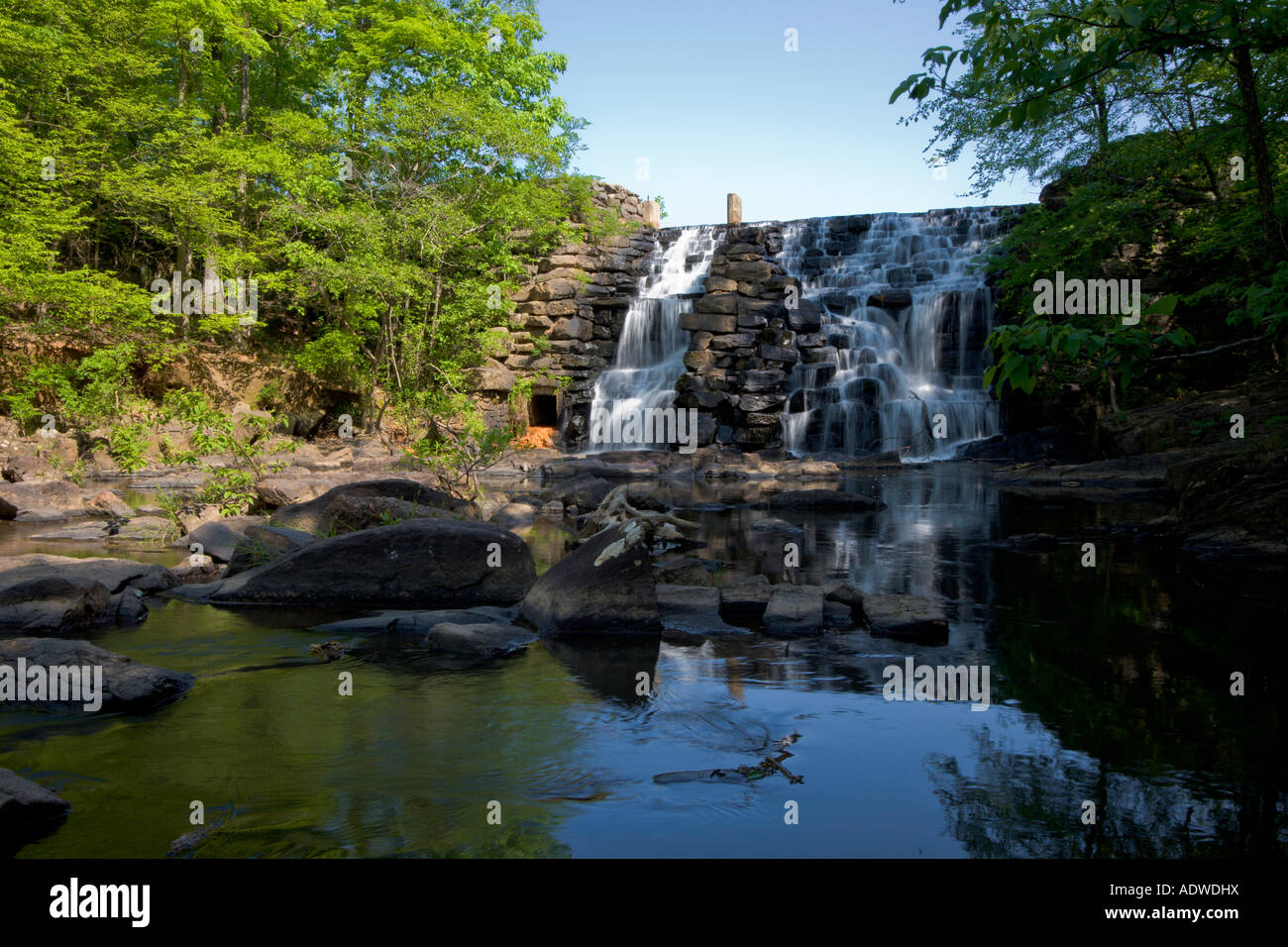 Chewacla Falls waterfall over dam at Chewacla State Park in Alabama USA ...