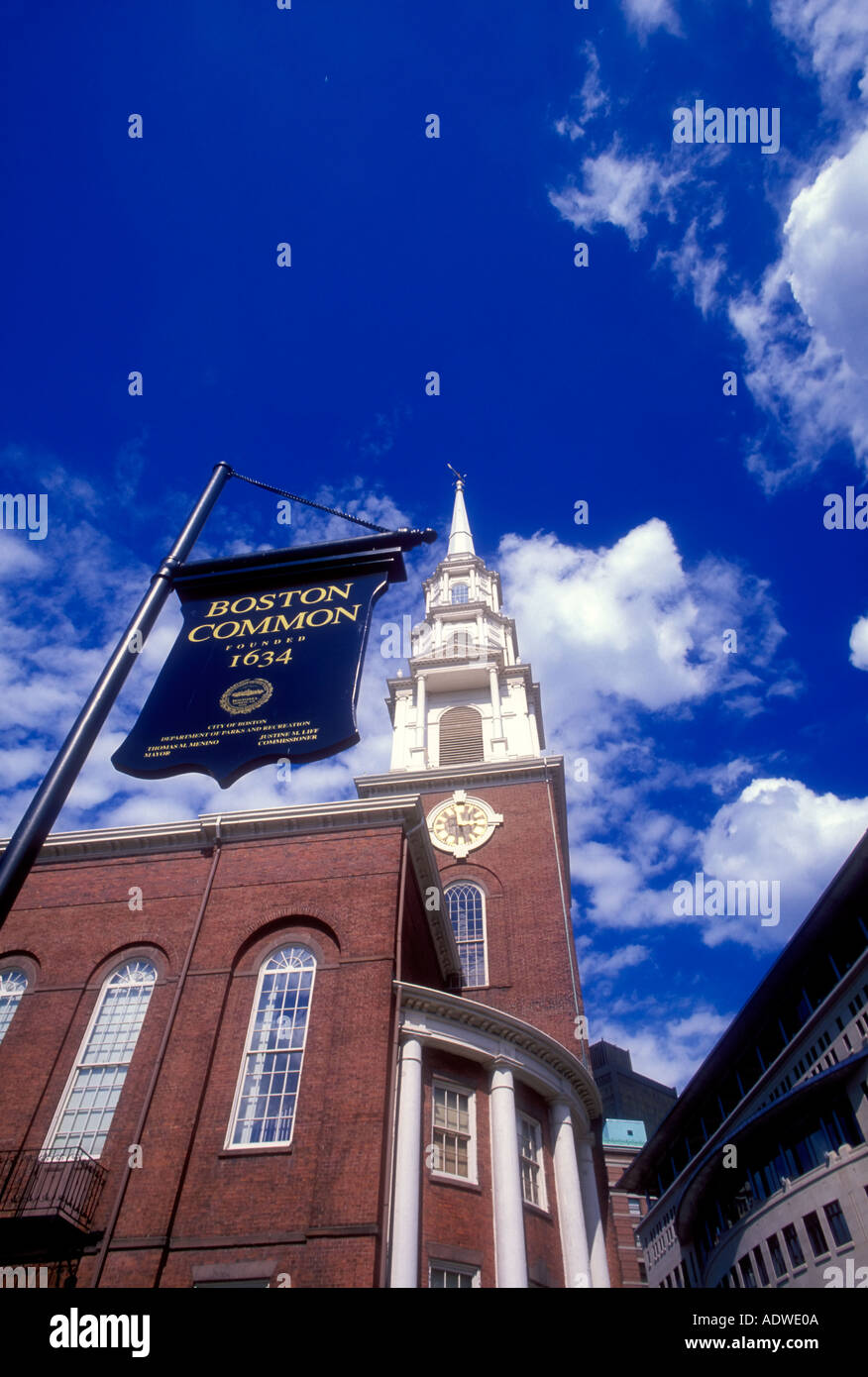 Boston Common and Old New England Church Stock Photo - Alamy
