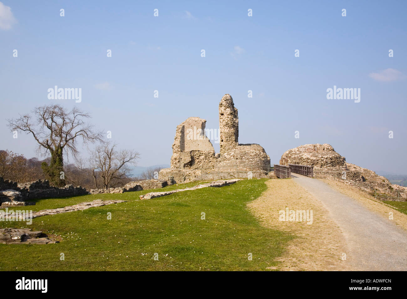 Footpath and 13th century Montgomery Castle ruins built by Henry III ...