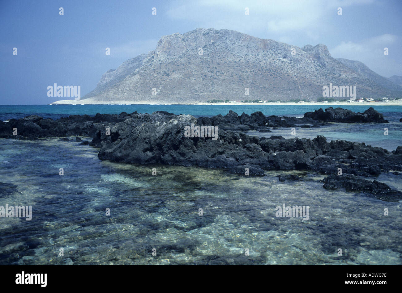 Greece Limestone rock pool Zorbas Mountain in background Crete Stock ...