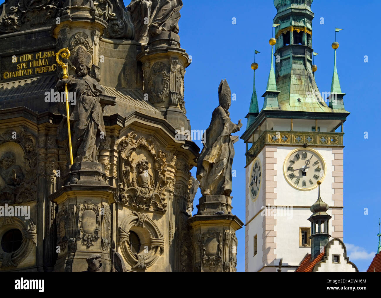 Olomouc, North Moravia, Czech Republic. Holy Trinity Column and Radnice ...