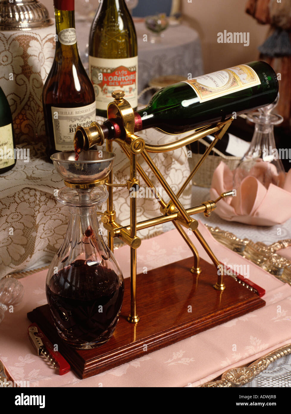 Food and drink decanting fine wine from sediment for dinner Stock Photo ...