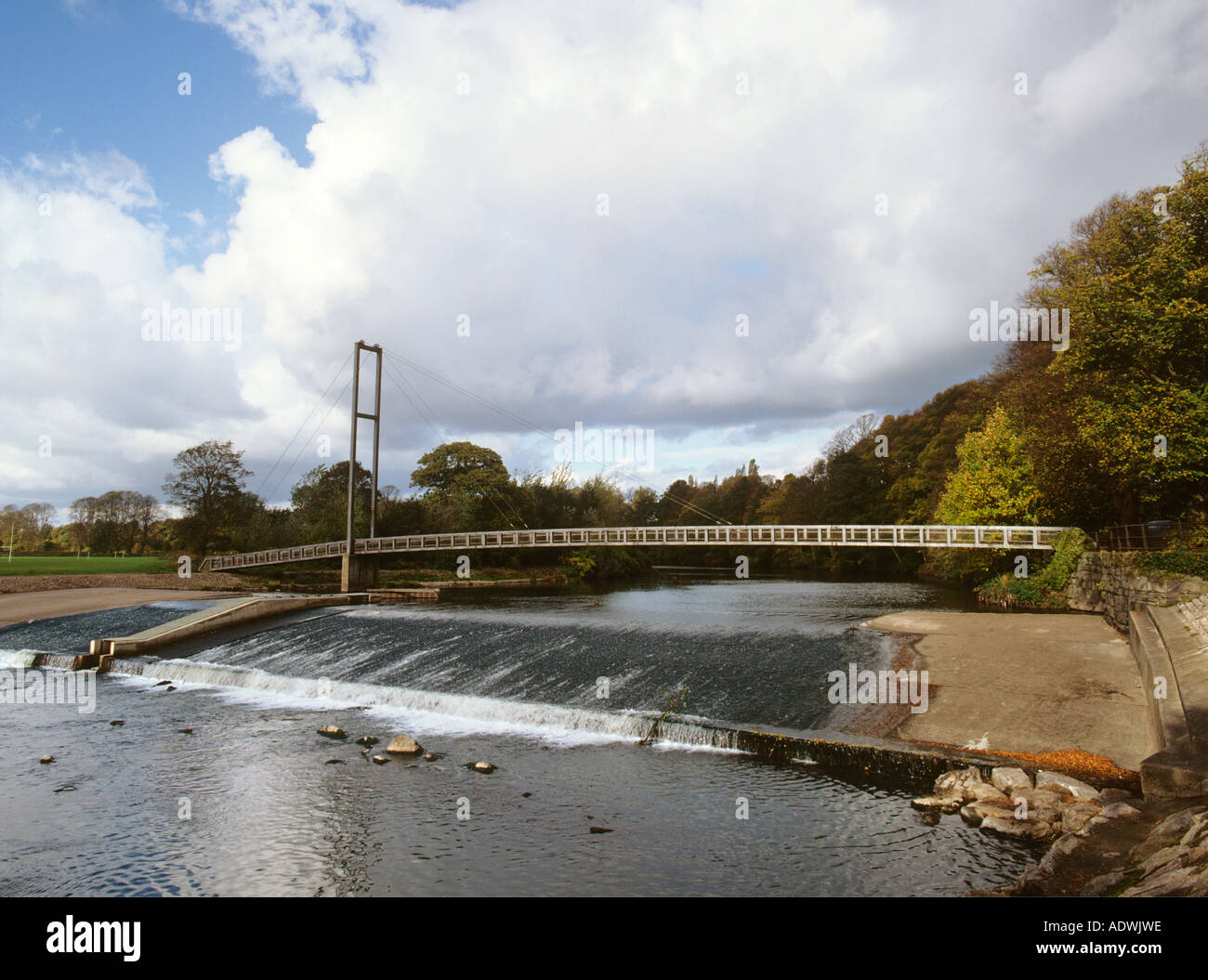 Wales Cardiff Pontcanna footbridge weir over the River Taff Stock Photo ...