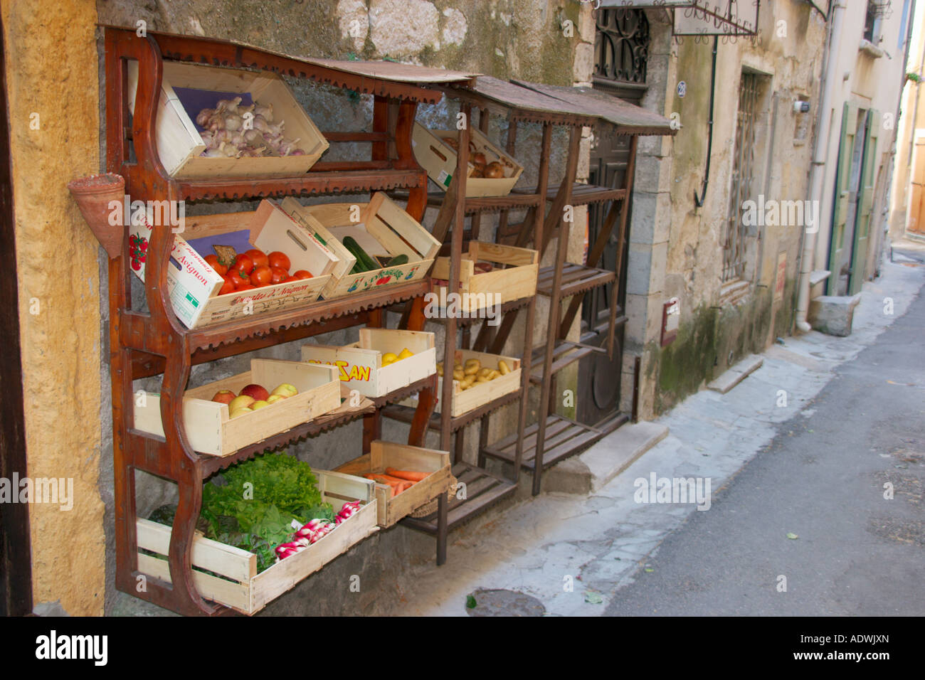 Typical French street in the town of Sauve. Languedoc Roussillon, the ...