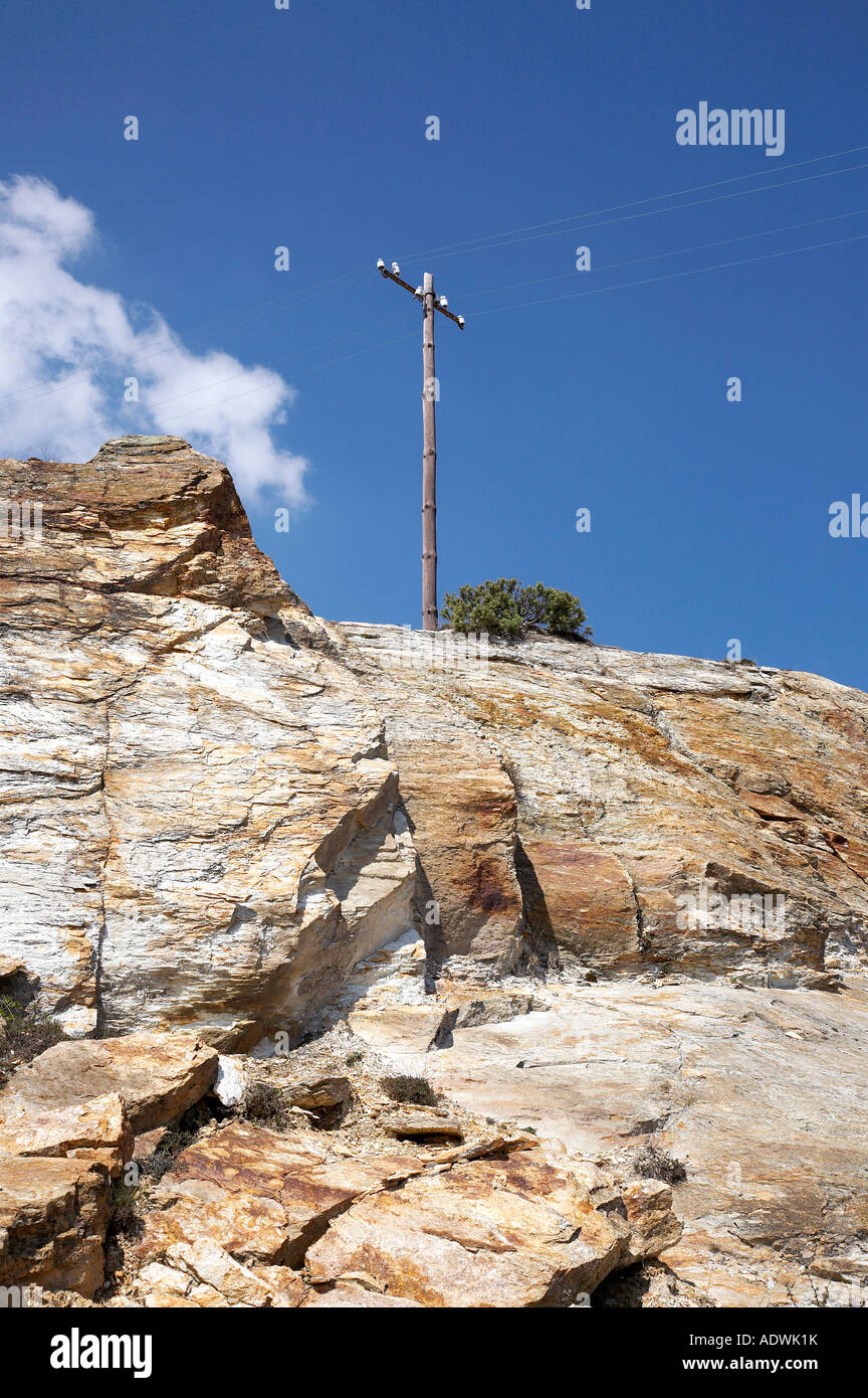 Telephone pole on a mountain Stock Photo - Alamy