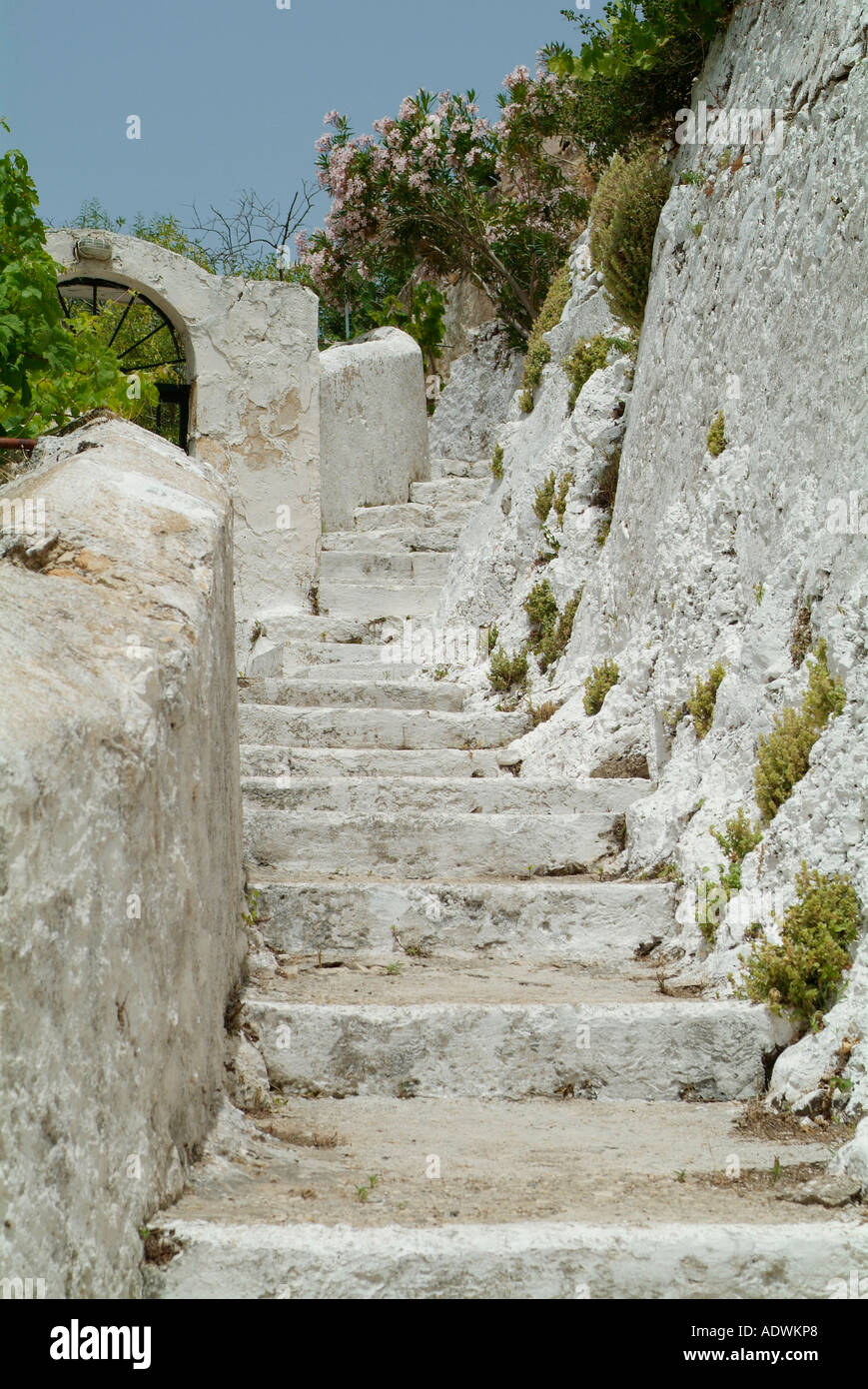 Stone steps Assos in Kefalonia in Greece Stock Photo - Alamy