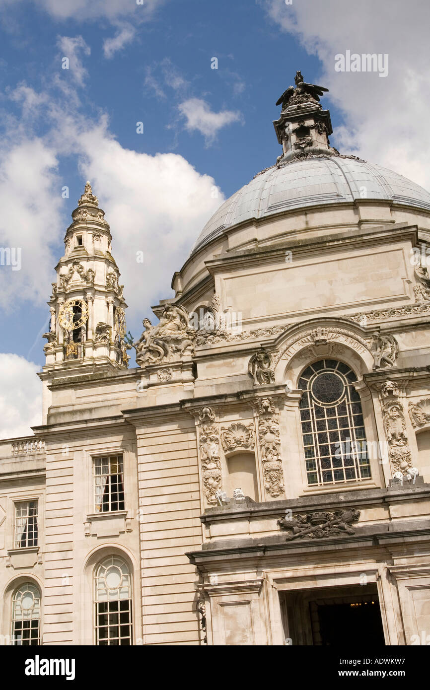 Wales Cardiff Civic Centre City Hall dome and clock tower Stock Photo ...