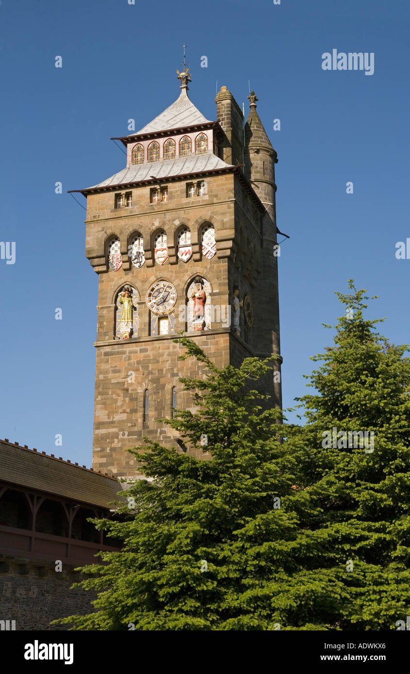 Wales Cardiff Centre Castle tower clock with gothic figures Stock Photo ...